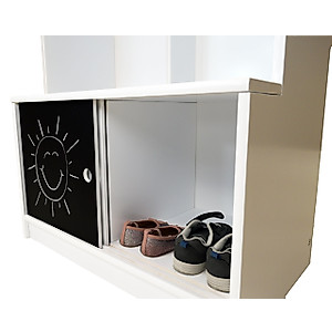 Little Partners Learn 'N Store Deluxe Cubby with Storage Bins - Childrens Classic Design Furniture, 2 Section Coat Locker with 8 Hanging Hooks, Bench and Storage (Soft White)