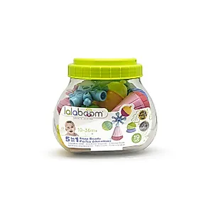 Lalaboom Bucket Set - 19 Piece Educational Baby Toddler Beads and Accessories – Educational Montessori Shape and Color STEM Construction Toy 10 Months to 3 Years - BL210, Multicolor