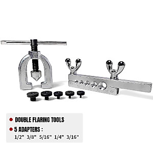 Thorstone Double & Single Flaring Tool Kit for Brake Line and Brass Tubing Tool with Extra Adapters, 45 Degrees, Red