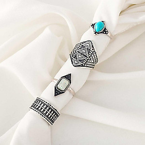 Campsis 8PCS Knuckle Ring Sets Turquoise Boho Rings Vintage Flower Mid Finger Ring for Women and Girls