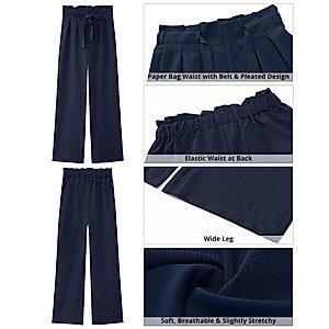 GRAPENT Women's Summer Business Casual Wide Leg Pleated Front Navy Blue Pants Size L