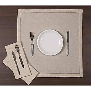 Ramanta Home Cloth Dinner Napkins in Cotton Flax Fabric with Hemstitched & Tailored Mitered Corner Finish Size 20x20 inch Set of 12