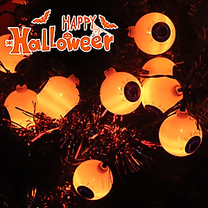 HUGSVIK Big Eyeball Solar Orange Halloween Lights, 26Ft 40 LED Solar Halloween Lights String with 8 Modes, Waterproof Solar Halloween Decorations Outdoor Lights for Patio Porch Garden Yard Decor