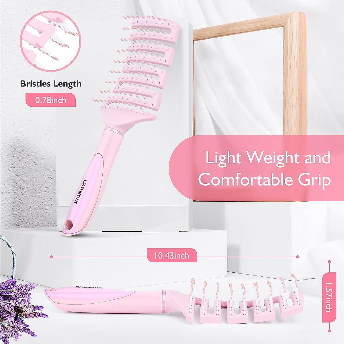 Hair Brush,Curved Vented Detangling Hair Brushes for Women Men Wet or Dry Hair,Faster Blow Drying Styling Professional Paddle Vent detangler brush for Curly Thick Wavy Thin Fine Long Short Hair (Pink)