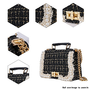 Qiayime Purses and Handbags for Women Fashion Ladies Top Handle Satchel Shoulder Tote Pearl bead chain Tote Crossbody Bag Black