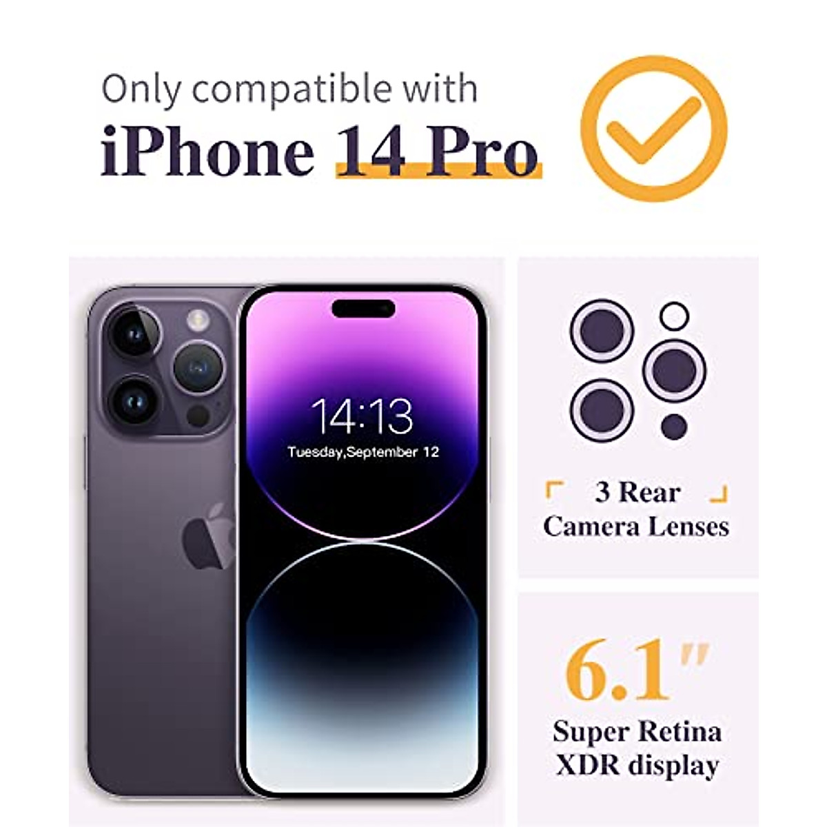 GVIEWIN Compatible with iPhone 14 Pro Case with Screen Protector & Camera Lens Protector, Floral Slim Shockproof Protective Hard PC+TPU Bumper Flower Women Cover, 6.1" 2022(Cherry Blossoms/Purple)