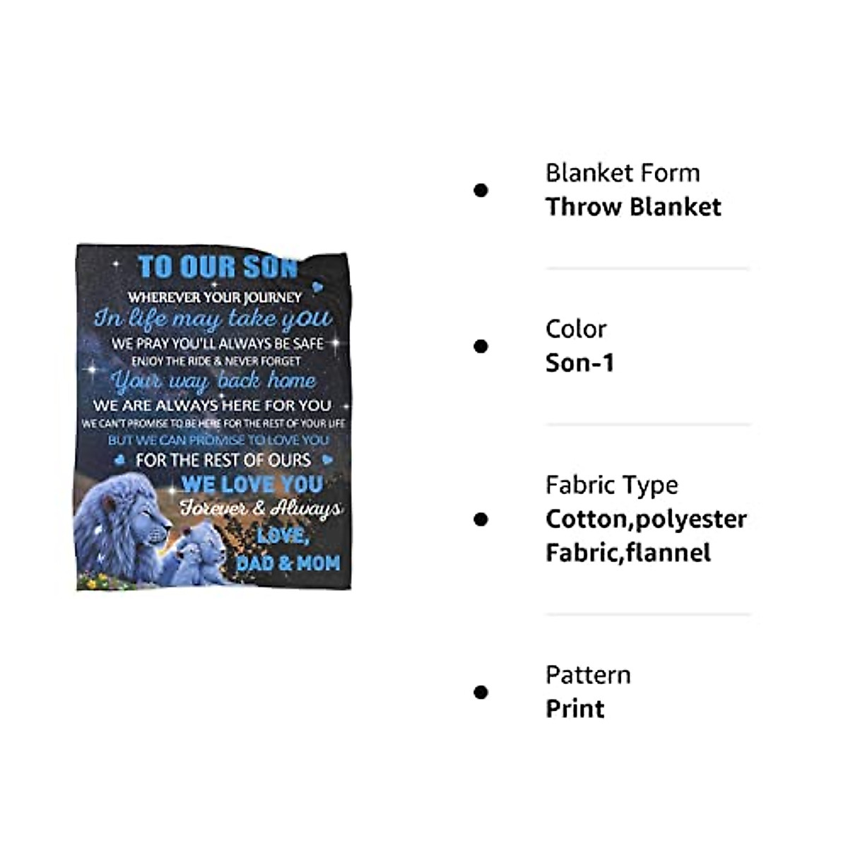 to My Son Blanket from Dad and Mom Lion Ultra Soft Flannel Throw Blankets for Couch Bedroom Sofa Warm Blanket Positive Encourage and Love Birthday Gifts 50x60 Inch