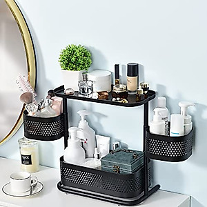 KINGRACK Bathroom Counter Organizer, 3 Tier Rotating Vanity Bedroom Storage cabinet, Cosmetic Holder Standing Shelf, Bathroom Tray for Countertop Storage, Kitchen Spice Rack,Black