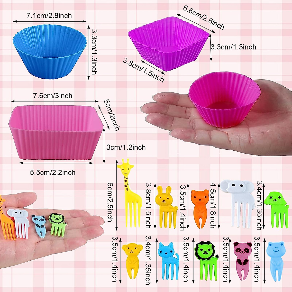 ABSOK 60 Pcs Silicone Lunch Box Dividers bento box accessories Silicone Cupcake Liners,Bento Lunch Box Dividers with Food Picks for Lunch Containers