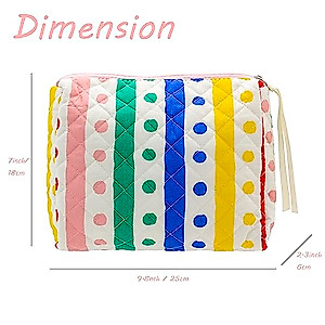 PAZIMIIK Cotton Makeup Bag for Women Large Quilted Travel Cosmetic Pouch Girls' Make Up Organizer,Colorful Polka Dot