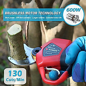 KOMOK Electric Pruning Shears, Professional Cordless Pruning Shears with 2PCS Backup Rechargeable 2Ah Battery Powered Tree Branches Pruner, 30mm 1.2" Cutting Diameter, 6-8 Working Hours