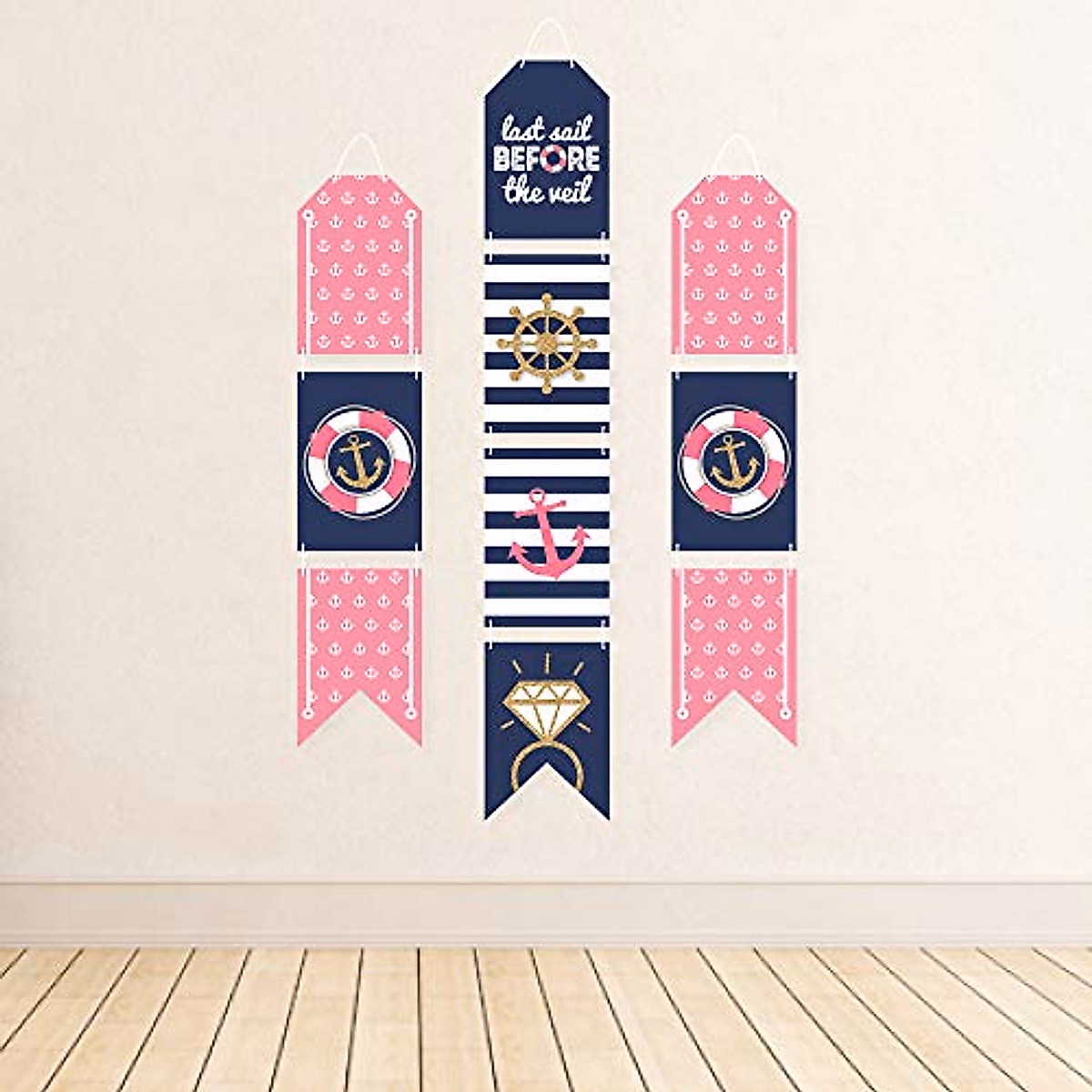 Big Dot of Happiness Last Sail Before The Veil - Hanging Vertical Paper Door Banners - Nautical Bachelorette and Bridal Shower Wall Decoration Kit - Indoor Door Decor