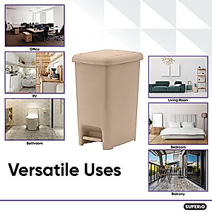 Superio 2.5 Gal Slim Step On Pedal Plastic Trash Can, 2 Pack Waste Bin for Under Desk, Office, Bedroom, Bathroom- 10 Qt, Black (Beige)