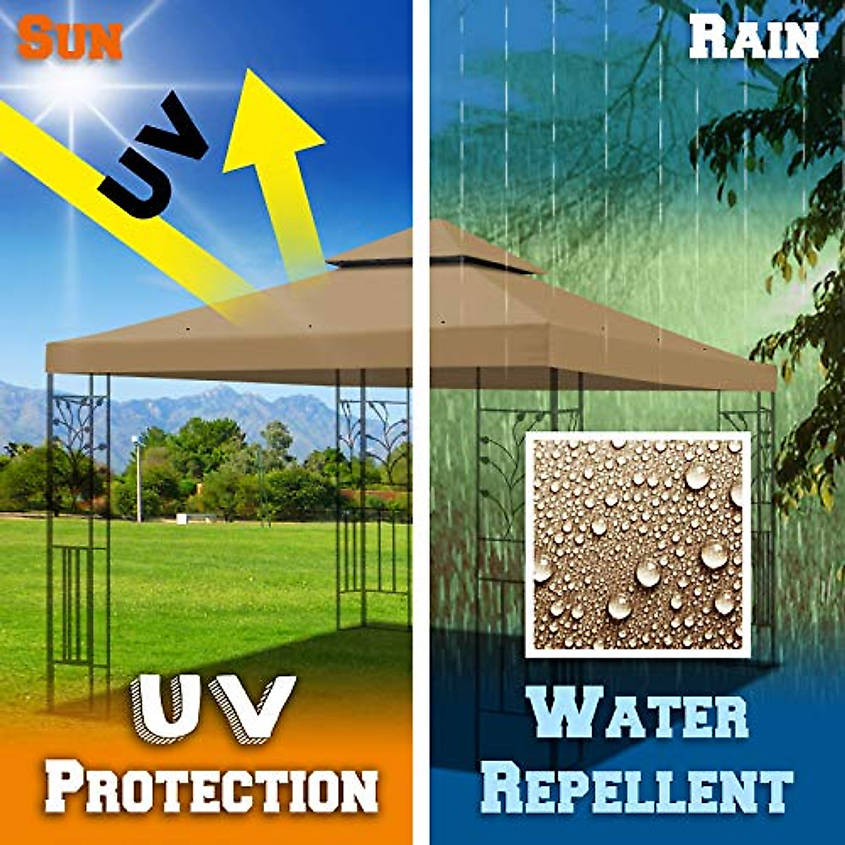 BenefitUSA 119x119 Gazebo Canopy Replacement Top Double Tiered Canopy Top Cover (Tan)