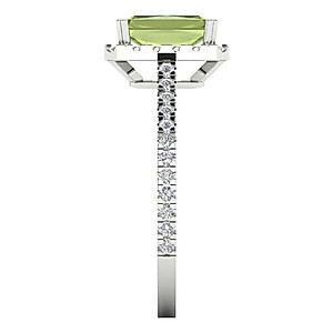 Clara Pucci 1.98 ct Emerald Cut Solitaire Halo Genuine Natural Peridot Engagement Promise Anniversary Bridal Ring 18K White Gold 4.5