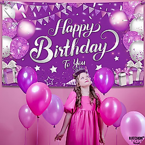 KatchOn, Purple Happy Birthday Banner - XtraLarge, 72x44 Inch | Purple Happy Birthday Banner Decor | Birthday Banner Purple for Happy Birthday Decorations | Happy Birthday Purple Banner Decorations