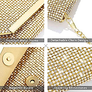 Yokawe Bling Crystals Clutch Purses for Women Rhinestone Evening Bag Sparkly Metal Sequins Crossbody Bags Wedding Prom Party Handbags (Gold)