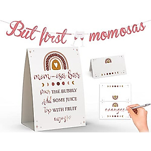 Momosa Bar Decorations – Gold Foil Banner Tags Kit, Momosa Bar Sign, 8 Bottle Tags, 8 Table Cards – Bridal Shower Bubbly Bar Champagne Baby Shower Wedding Birthday Party/mo018A