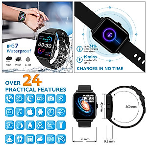 Smart Watch,Fitness Watch with Heart Rate Blood Pressure Monitor IP67 Waterproof Bluetooth Phone Watch(Make/Answer Call) with AI Voice Control,1.7" Smartwatch for Android iOS Phones Men Women Black