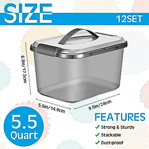 12 Pcs 5.5 Quart Clear Latch Storage Box Clear Black Latch Bins with Lids and Handles Plastic Lidded Storage Containers for Organizing Stackable Small Totes Storage Tubs for Home Toy Organizer