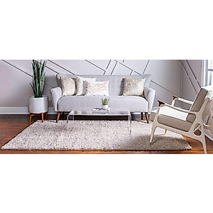 Unique Loom Davos Shag Collection Area Rug - Solid (9' x 12' Rectangle, Linen)