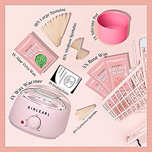Waxing Kit for Women and Men, GIRLEARLE Wax Warmer Hair Removal at Home with Beads, Multiple Formulas Target Different Types of Sensitive Skin Body, Brazilian Bikini, Eyebrow, Facial