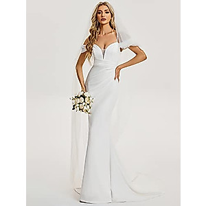 Ever-Pretty Women's Double V Neck Short Sleeve Mermaid Long Bridal Dress for Women White US12