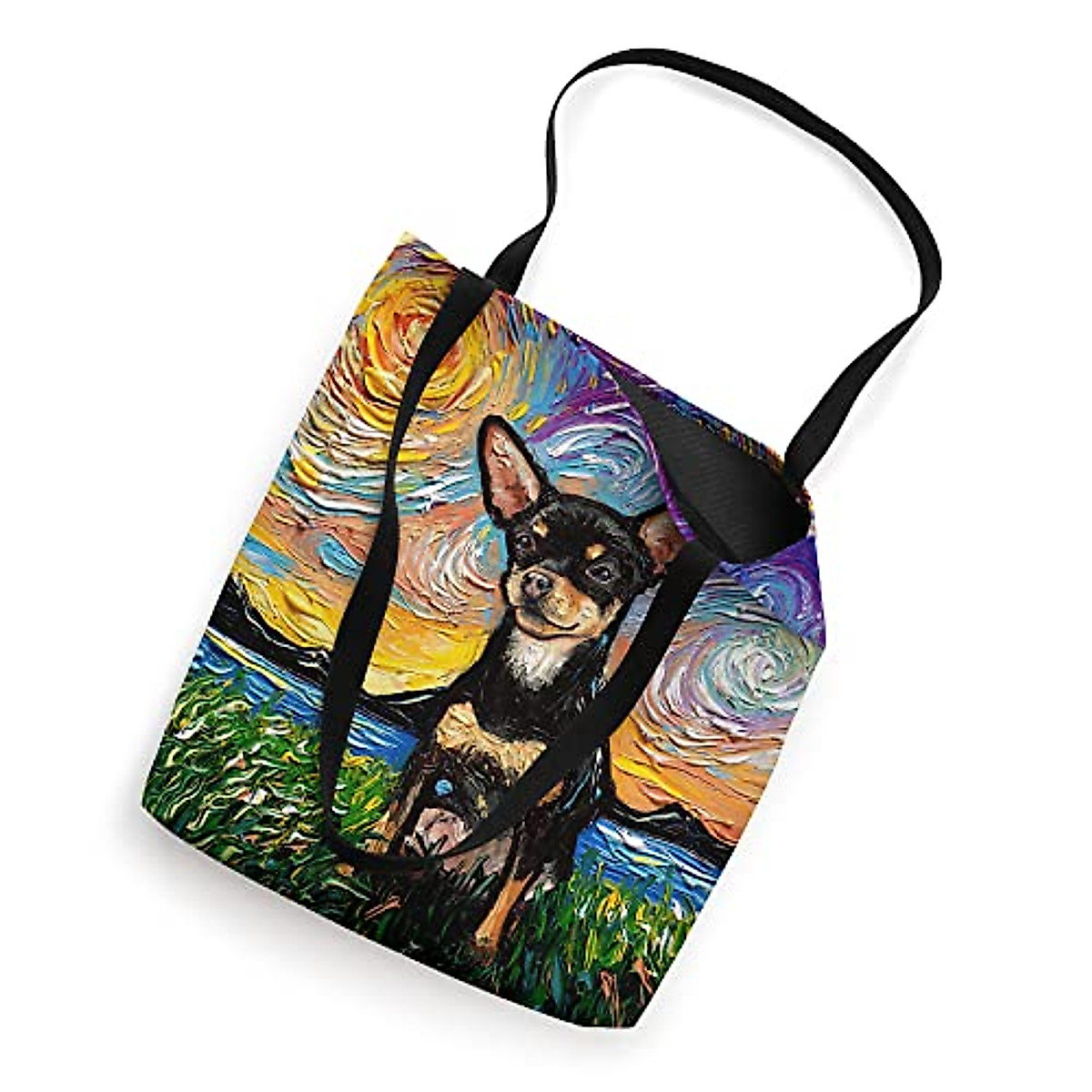 Black and Tan Smooth Chihuahua Starry Night Dog Art by Aja Tote Bag