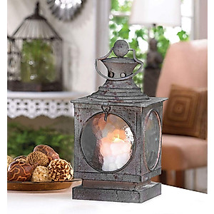 Metal Square Hanging Candle Lantern for Home Living Room Outdoor Outside Garden Yard Patio, Curved Glass Insert