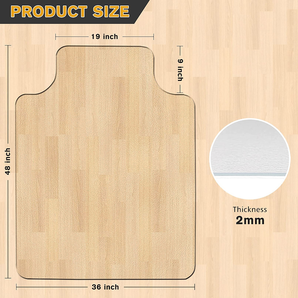 Hardwood/Tile Floor Chair Mat,Rolling Chair Mat,Protects Floors,Suitable for Home,Work,Game,Non-Slip Not Stuck Wheel,Easy to Clean,with Lip(48"x36")