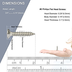 Wood Screws - 120PCS Flat Head Phillips Screws, 304 Stainless Steel Screw with Adjustable Wood Countersink Kit (#6 x 3/4")