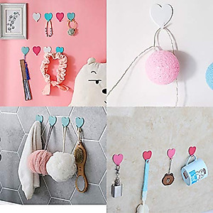 Adhesive Hooks Heart Shape Wall Hooks Hangers Heavy Duty Waterproof Creative Sticky Hanger Hook for Kitchen Utensils, Keys, Robe, Coat, Towel, Bags (Pack of 12)