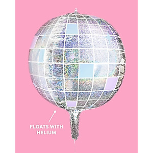 xo, Fetti Iridescent Disco Ball Foil Balloons - 4 pk, 22" | Last Disco Bachelorette Decorations, Groovy Birthday Party Supplies, 70s Baby Shower, NYE, Space Cowboy
