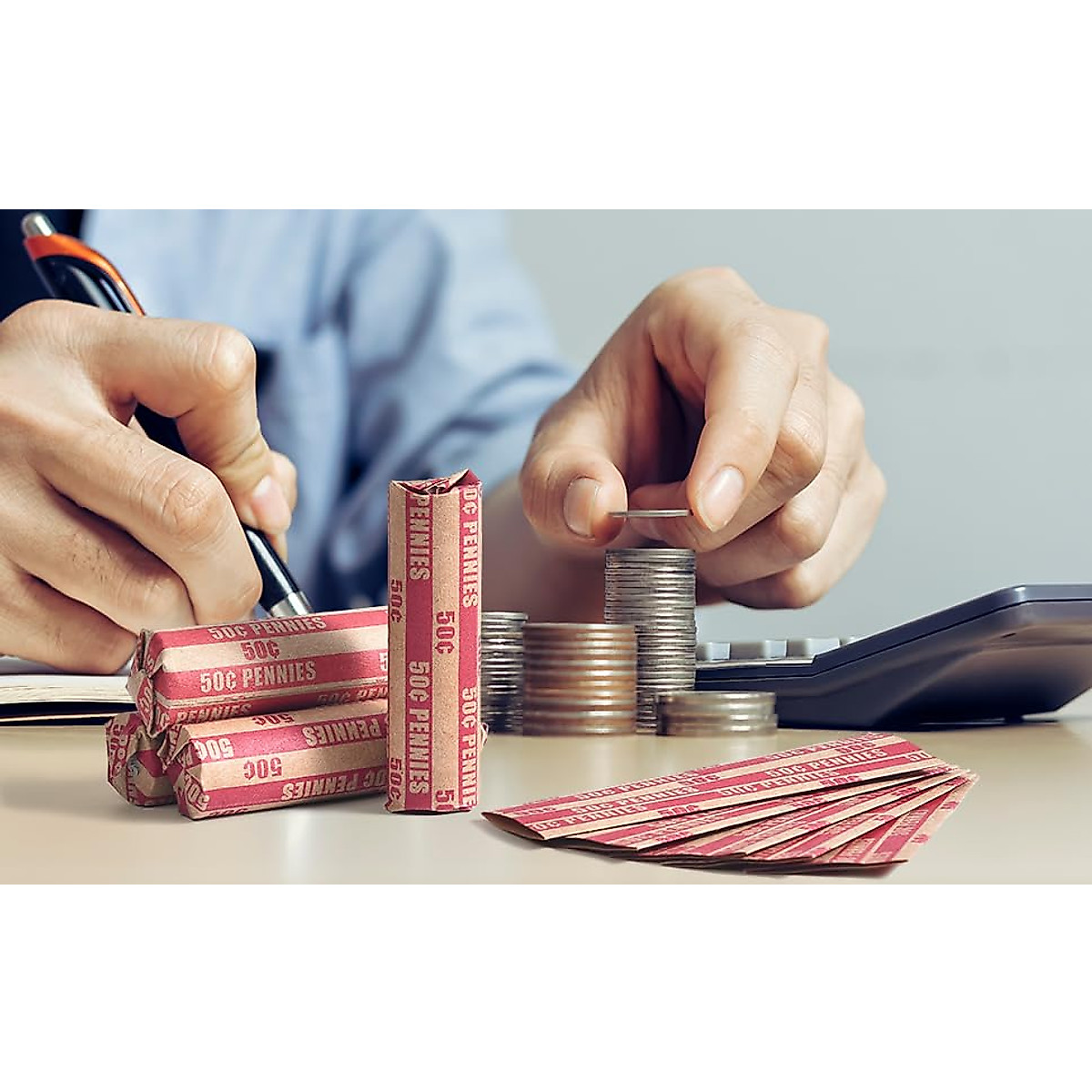 Sumerfnt Penny Coin Wrappers Coin Wrappers Pennies Only Flat Penny Rolls Wrappers 100 PCS