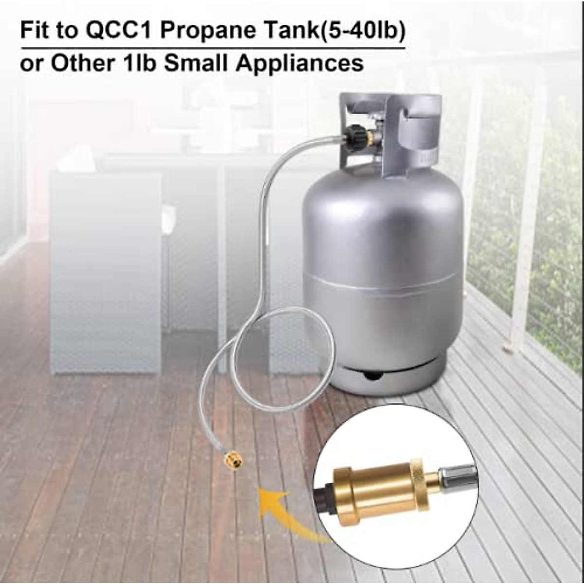 Shirbly Stainless Steel Propane Adapter Hose, 1Lb to 20Lb Propane Conversion for QCC1/Type1 LP Tank, Propane Adapter Hose for Buddy Heaters, Weber Q Grill, Coleman Grill, Camp Stove (10 Feet)