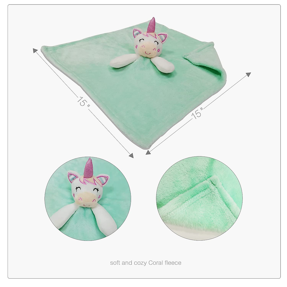 FINOHOPE Baby Blanket Plush Fleece with Security Blanket Snuggler Stuffed Animal Loveys for Boys and Girls, Green Unicorn