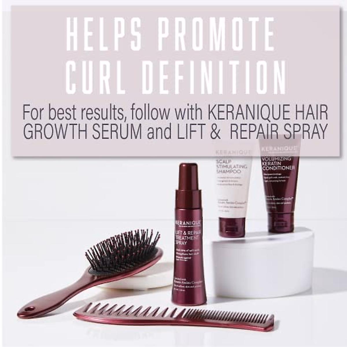 Keranique Curl Preserve Volumizing Shampoo and Conditioner Set for Hair Repair and Growth with Biotin and Keratin Amino Complex, Sulfate and Parabens Free, 8 fl oz ea