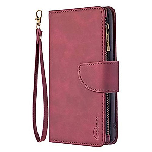 Fansipro Zipper Wallet Folio Case for Samsung Galaxy S9 Plus, Premium PU Leather Slim Fit Cover for Galaxy S9 Plus, 9 Card Slots, 1 Transparent Photo Frame Slot, Slip-Proof, Red