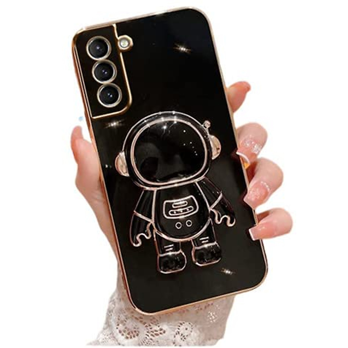 for Samsung Galaxy A04S/A13 5G Case 6D Cute Astronaut Hidden Kickstand Design,Luxury Glitter Soft TPU Bumper Cartoon Folding Bracket Gilry Phone Case for Samsung A04S/A13 5G for Women Girls Black