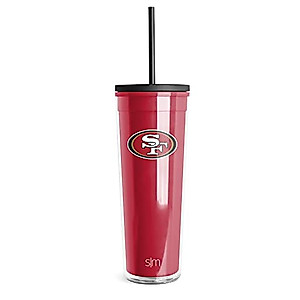 Simple Modern Officially Licensed NFL San Francisco 49ers Plastic Tumbler with Lid and Straw | Lightweight Travel Iced Coffee Cups, Cold Brew, Smoothie, or Tea Cup | 24oz | Classic Collection