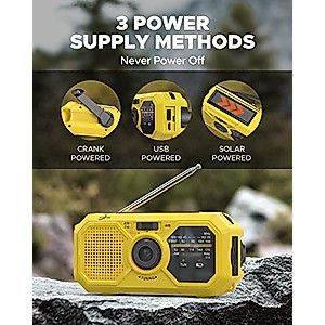 Emergency Weather Radio with Hand Crank Solar Cell Phone Charger, Portable 3500mAh Power Bank NOAA/AM/FM Radio,Battery Power Weather Alert Radios with Flashlights for Emergencies Radio Survial
