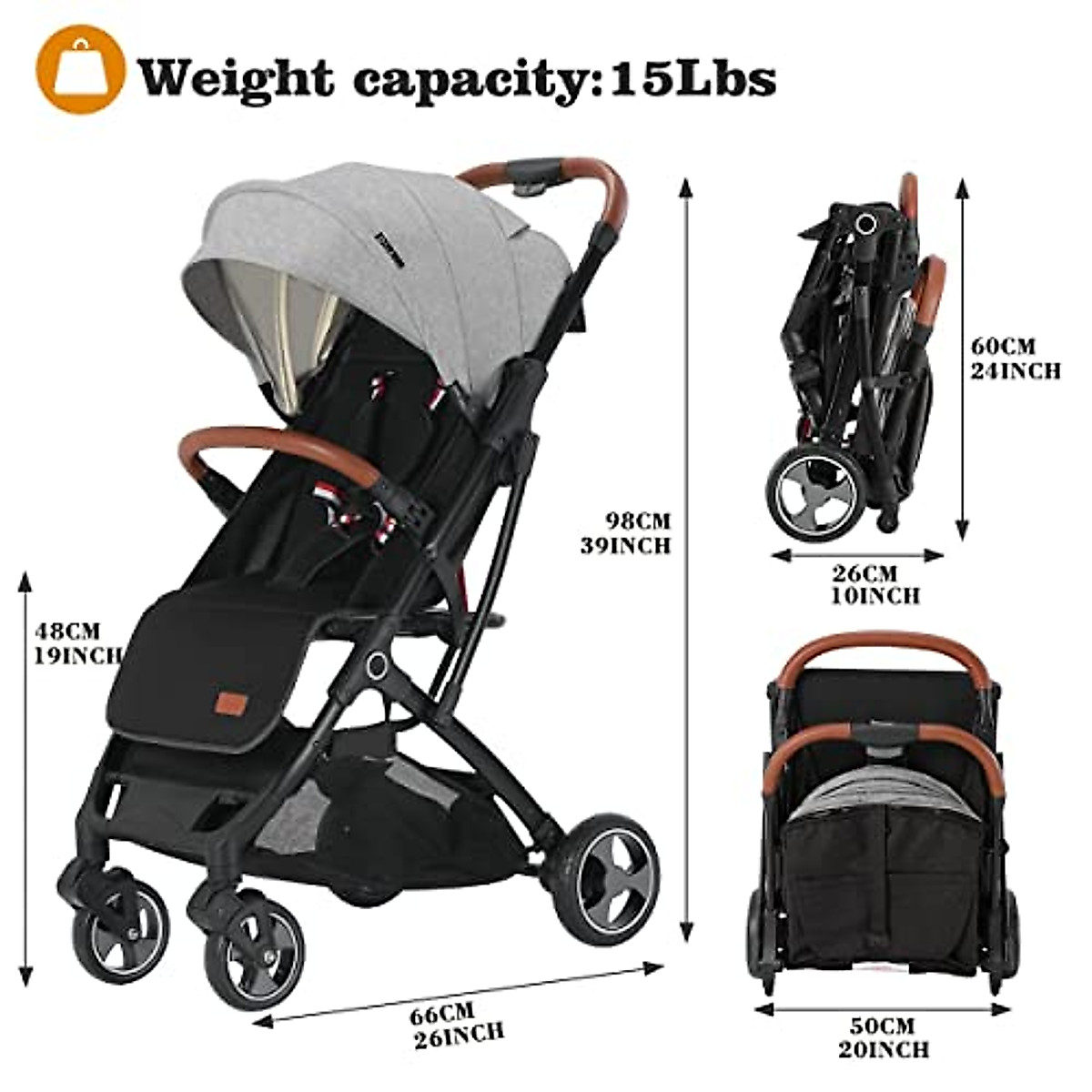 Blahoo Lightweight Baby Stroller, Folding Compact Travel Stroller for Airplane, Umbrella Stroller for Toddler(Gray)