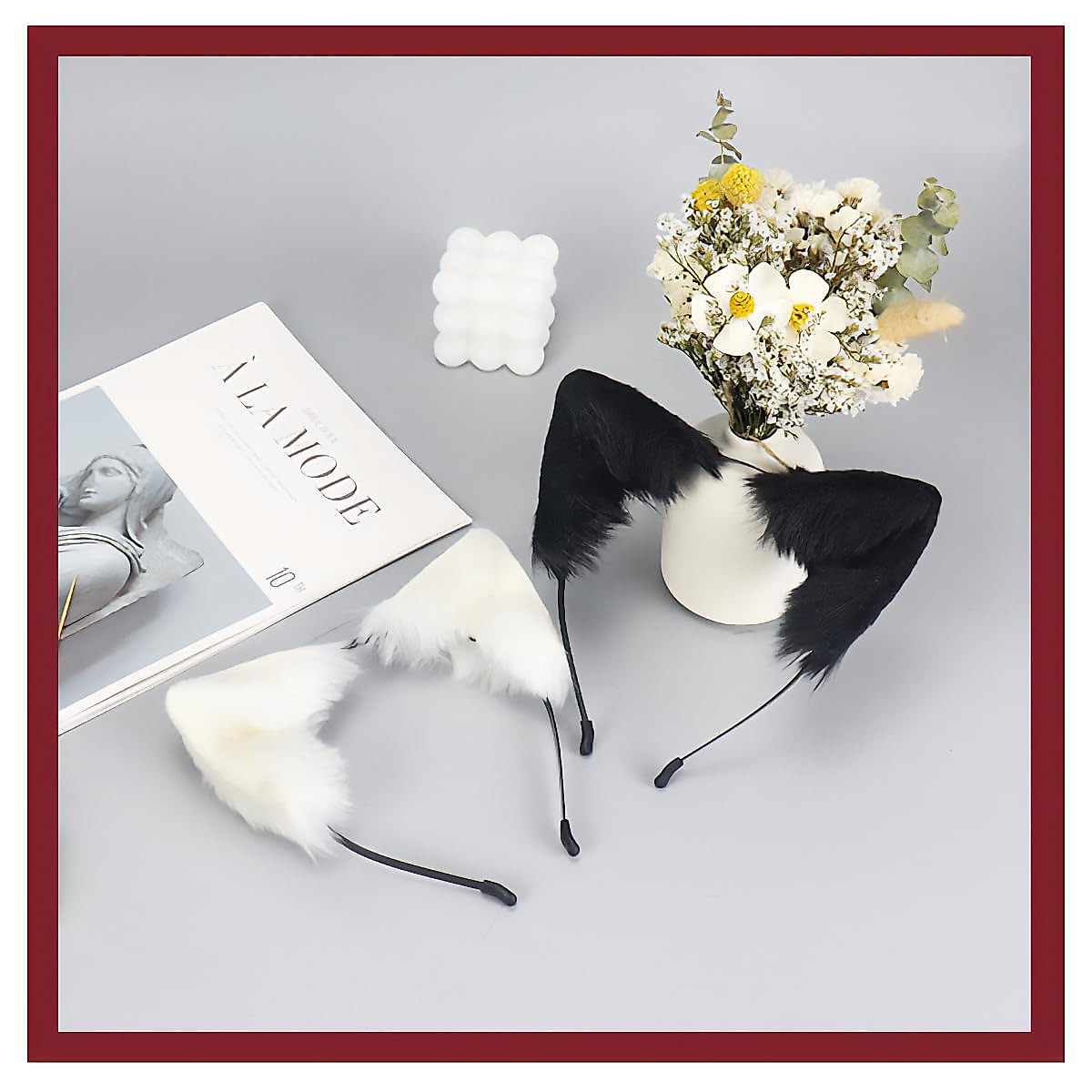 QinRuan Cat Fox Faux Fur Ears Headband Cute Halloween Fancy Dress Cosplay Handmade Animal Furry Ears Hair Hoop