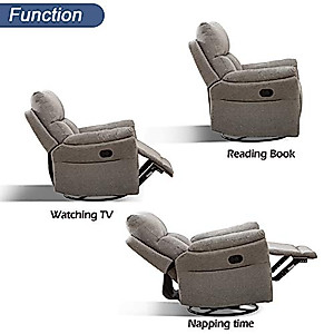ANJ Swivel Rocker Recliner Chair, Manual Fabric Glider Nursery Recliner Chair, Single Rocking Modern Sofa Home Theater Seating for Living Room, Nursery (Silver)