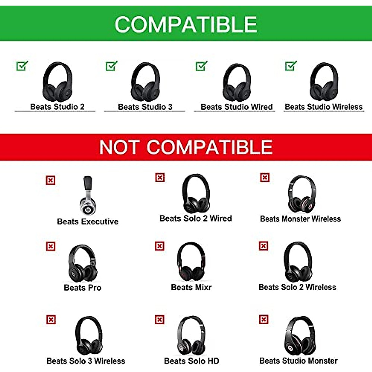 Replacement Earpad Cushions Kit Compatible with Beats Studio 2.0 Wired/Wireless Sutdio 3.0 Over-Ear Headphones Ear Pads Replacement (Red)