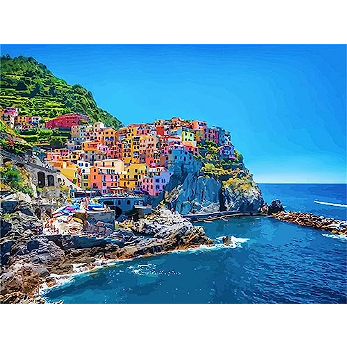 Stamped Cross Stitch Kits for Adults Beginners Seaside Mountains Castles Rainbow Towns Pattern 11CT Pre-Printed Fabric Embroidery Arts and Crafts Kit Needlepoint Starter DIY Wall Decor, 12 x 16 inch