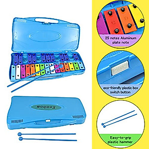 ENNBOM 25 Notes Vibraphone Xylophone Glockenspiel Black Blue Percussion Instrument with Case (Blue Case- Blue)