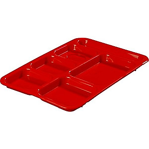 Carlisle FoodService Products P614R05 Right-Hand 6-Compartment Polypropylene Tray, 10" x 14", Red