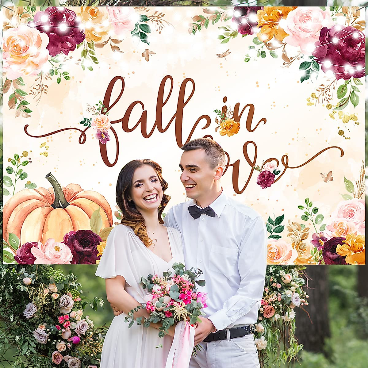 Fall Bridal Shower Decorations,Fall in Love Background Pink Floral Pumpkin Theme Decorations Fall Photography Background for Fall Bridal Shower Wedding Anniversary Party-6×3.6ft