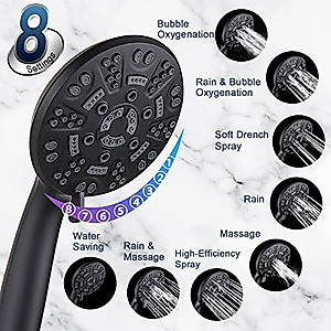 Matte Black 8 Functions Shower Head with handheld, High Pressure Shower Head Set with Hose Adjustable Bracket
